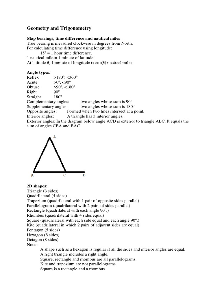 Geometry and Trigonometry Overview | PDF | Triangle | Trigonometric ...