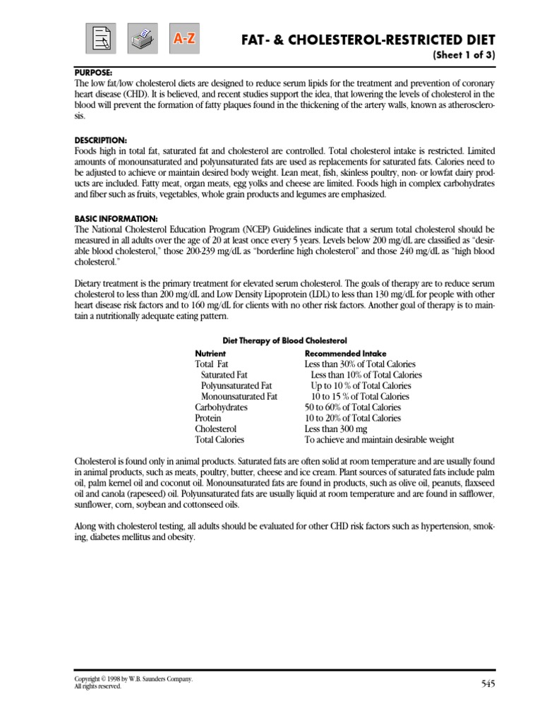 Fat Cholesterol Restricted Diet | PDF | Hypercholesterolemia | Cholesterol