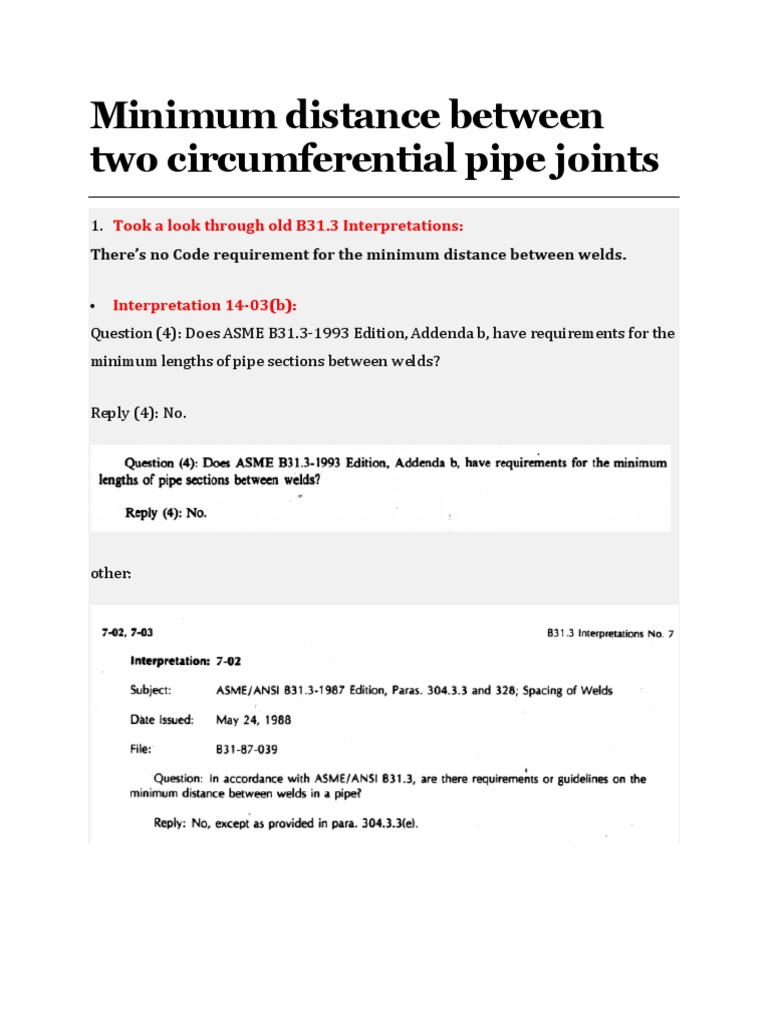 PART 42 Minimum Distance Between Two Circumferential Pipe Joints | PDF