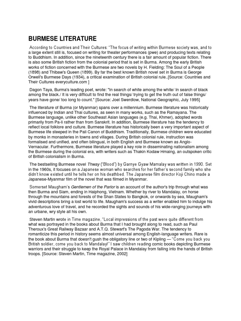 BURMESE LITERATURe2 | PDF | Myanmar | Poetry