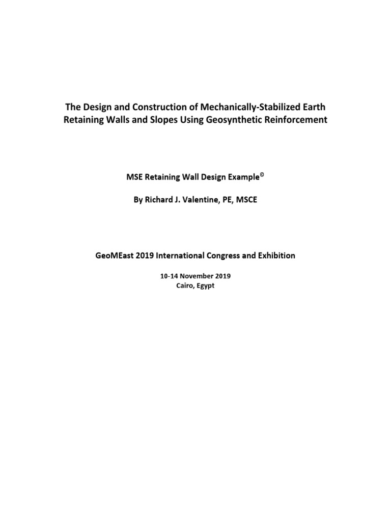 MSE Design - Example 1 | PDF | Angle | Friction