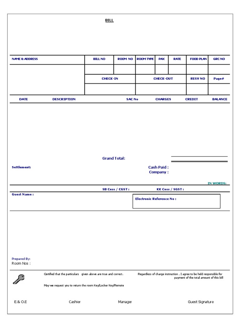 Hotel Bill Format Template | PDF