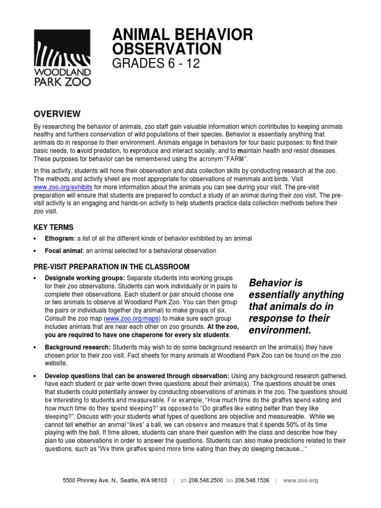 Animal Behavior Observation 6-12 2017 | PDF | Zoo | Ethology
