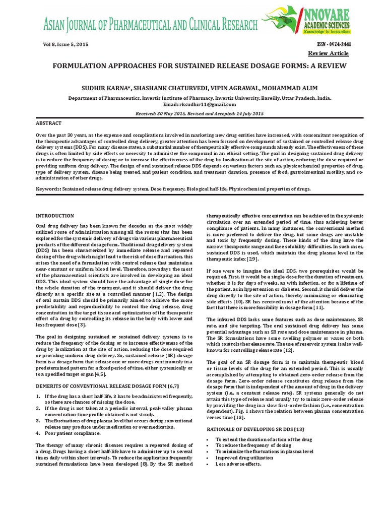 Sustained Release Drug Delivery System | PDF | Dose (Biochemistry ...