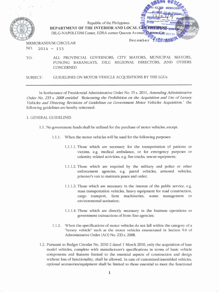 DILG MC Guidelines On Motor Vehicle Acquisition PDF | PDF