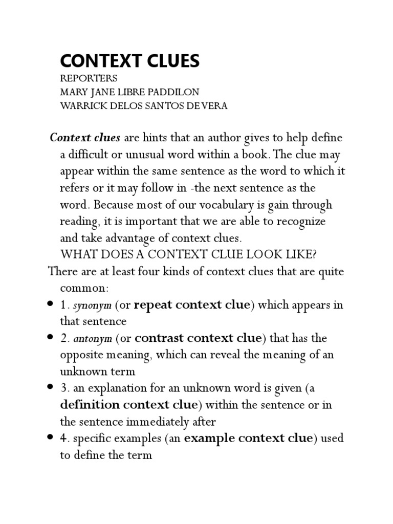 Context Clues | PDF | Semantics | Word