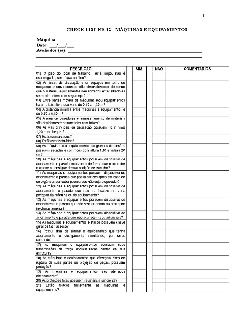 Check List - NR12 - Maquinas - Equipamentos | PDF