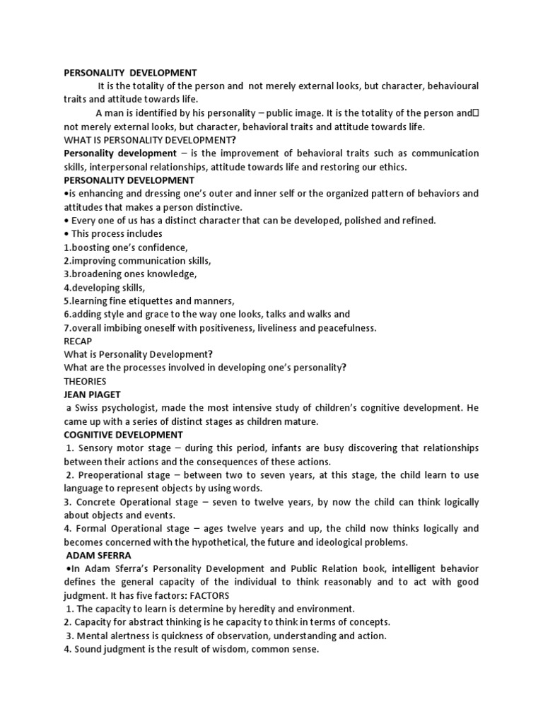 Personality Development | PDF | Id | Thought