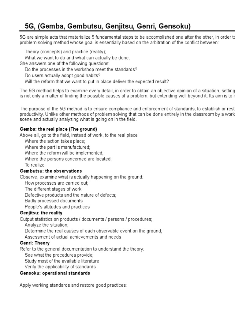 5G, (Gemba, Gembutsu, Genjitsu, Genri, Gensoku) Chekclist | PDF