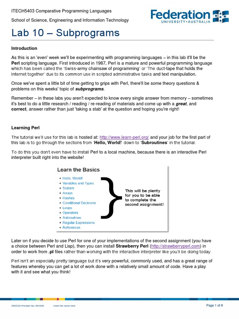 Programming with Perl Basics | PDF | Subroutine | Parameter (Computer Programming)