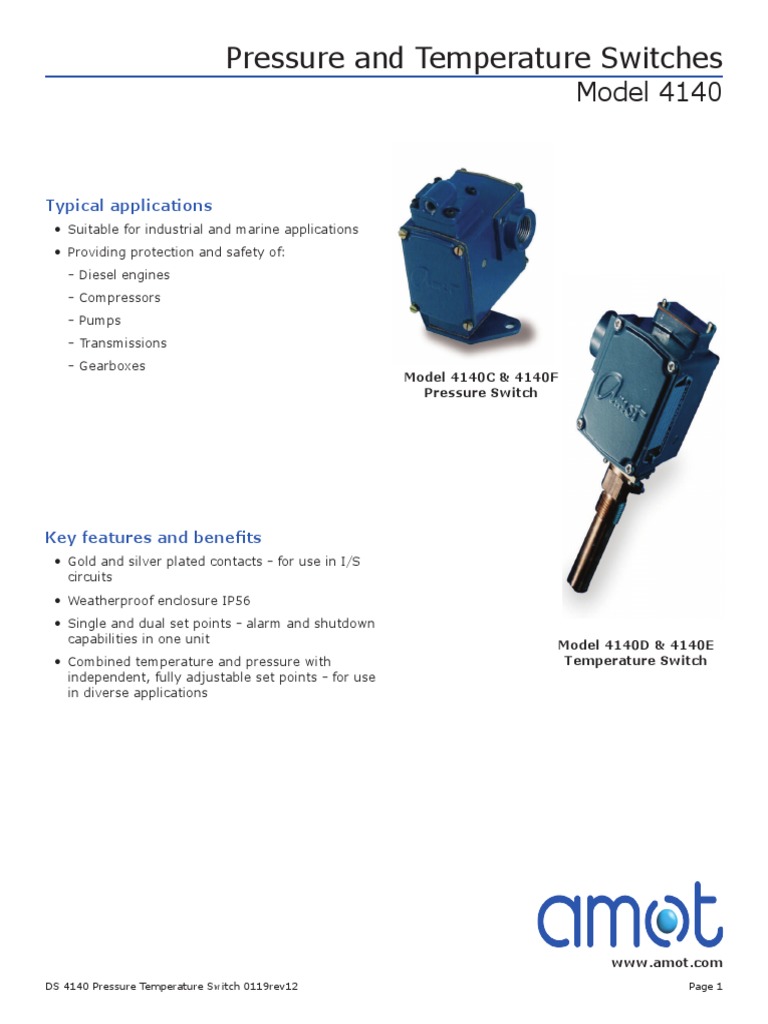 Datasheet 4140 Pressure Temperature Switch 0119rev12 | PDF | Pipe (Fluid Conveyance) | Switch