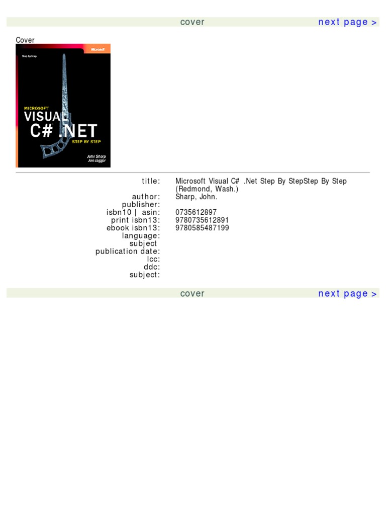 (Step by Step (Microsoft) ) John Sharp, Jon Jagger - Microsoft Visual C# .Net Step by Step ...