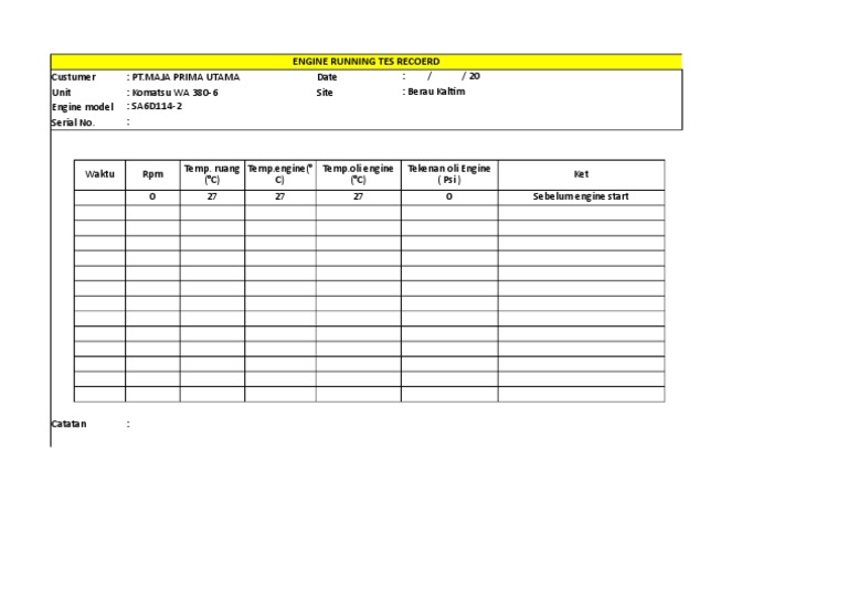 Engine Running Test Record | PDF