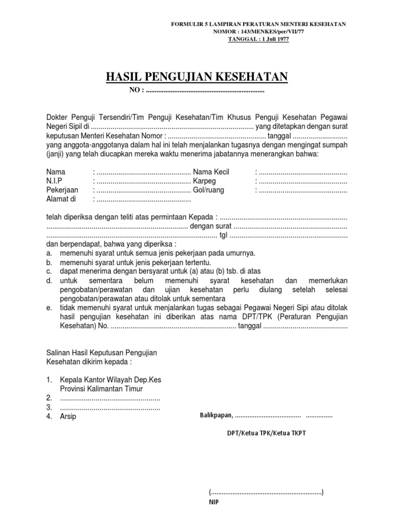 Surat Pengujian Kesehatan | PDF | Teknologi & Rekayasa