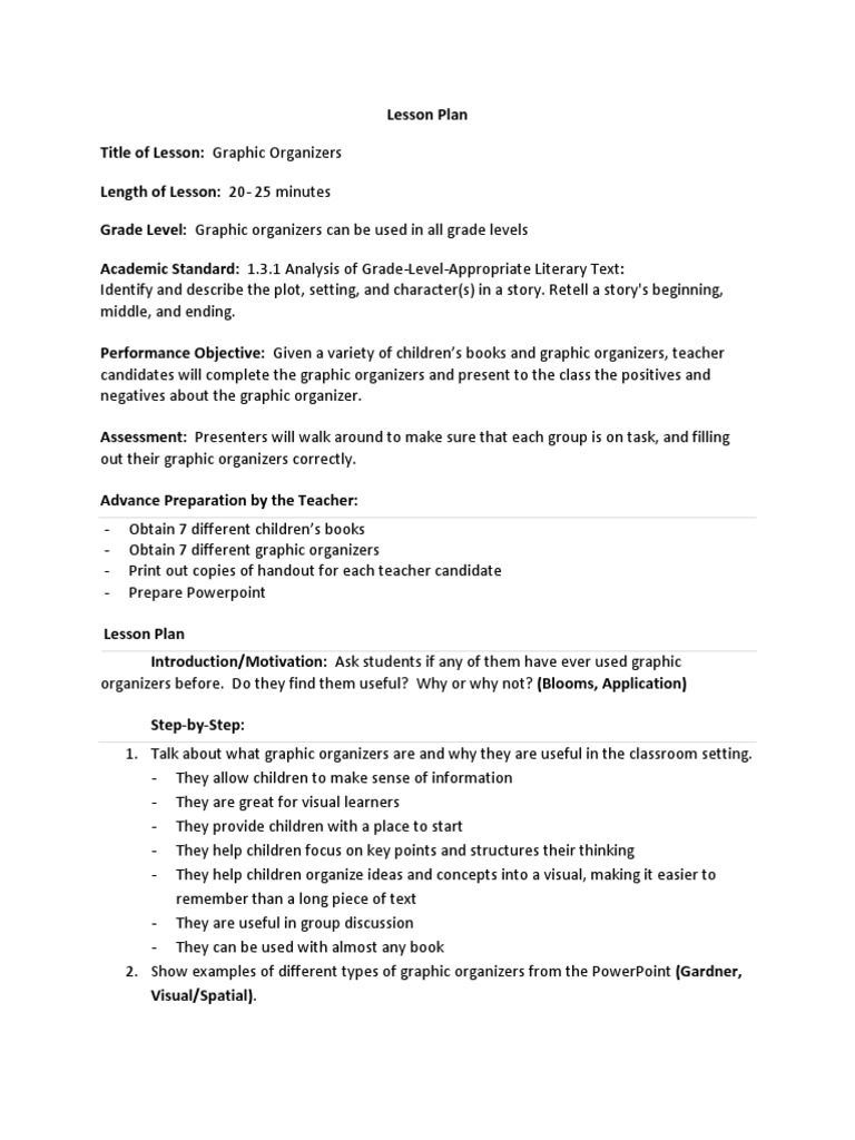 Graphic Organizer Lesson Plan | PDF | Lesson Plan | Teachers