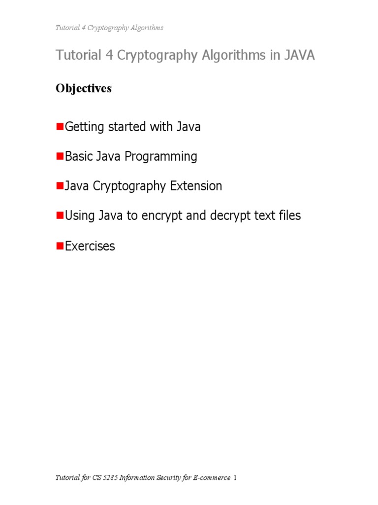 Tutorial 4 Cryptography Algorithms in JAVA: Objectives | PDF
