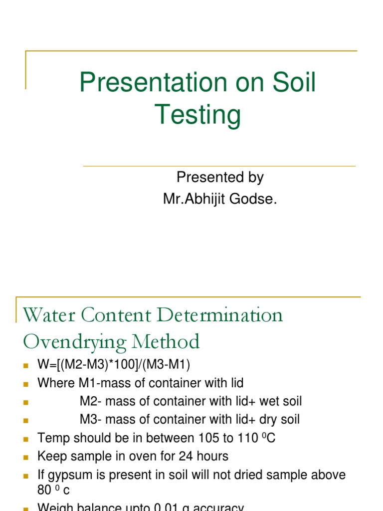 Presentation On Soil Testing | PDF | Soil | Density