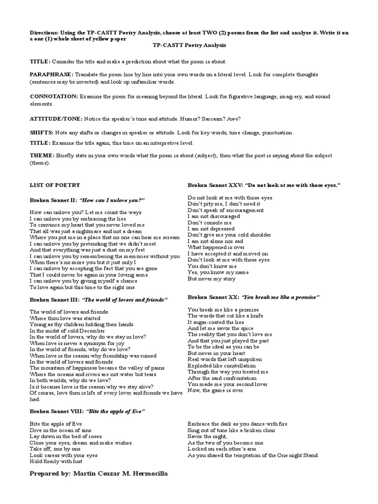 Lit Poetry Analysis Activity | PDF | Poetry