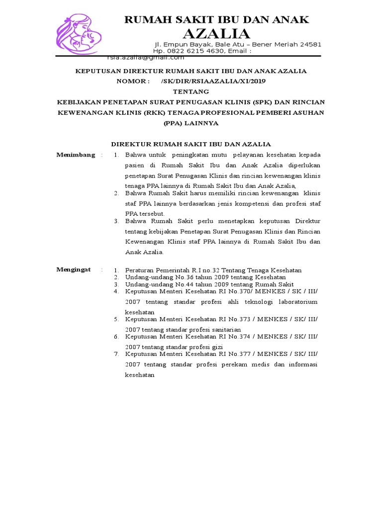 SK Kebijakan Penetapan SPK Dan RKK PPA | PDF