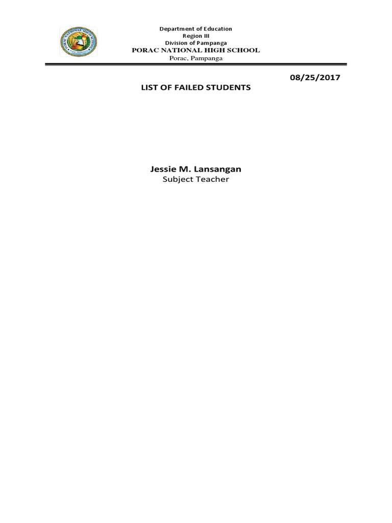 List of Failed Student | PDF
