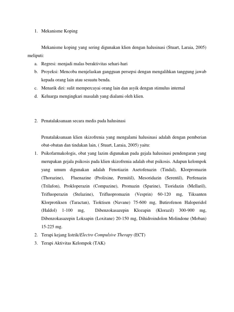 Mekanisme Koping dan Penatalaksanaan Medis pada Halusinasi | PDF