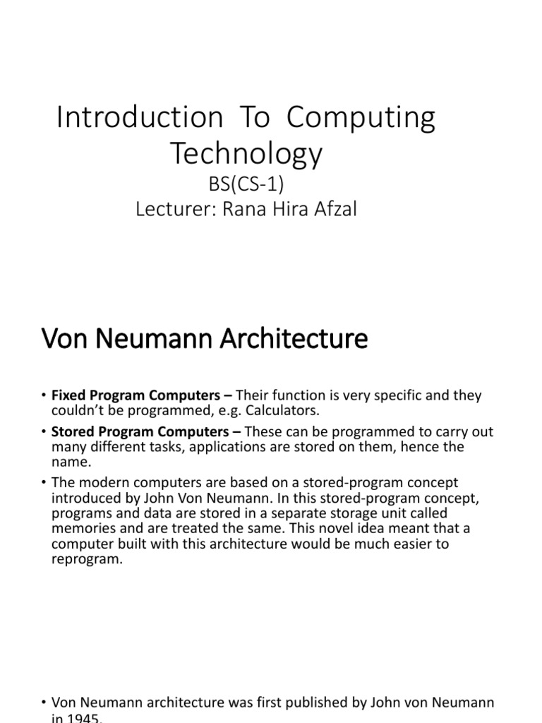 Von Neumann Architecture Mam Hira | PDF | Central Processing Unit | Computer Program
