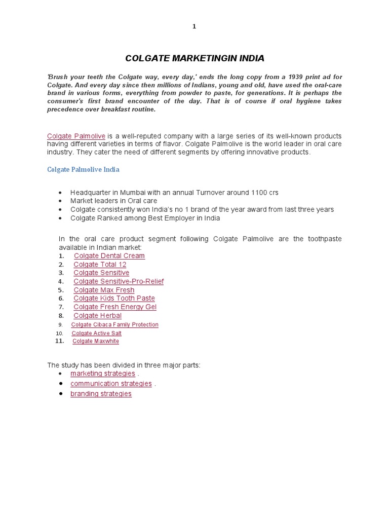 COLGATE | PDF | Brand | Retail