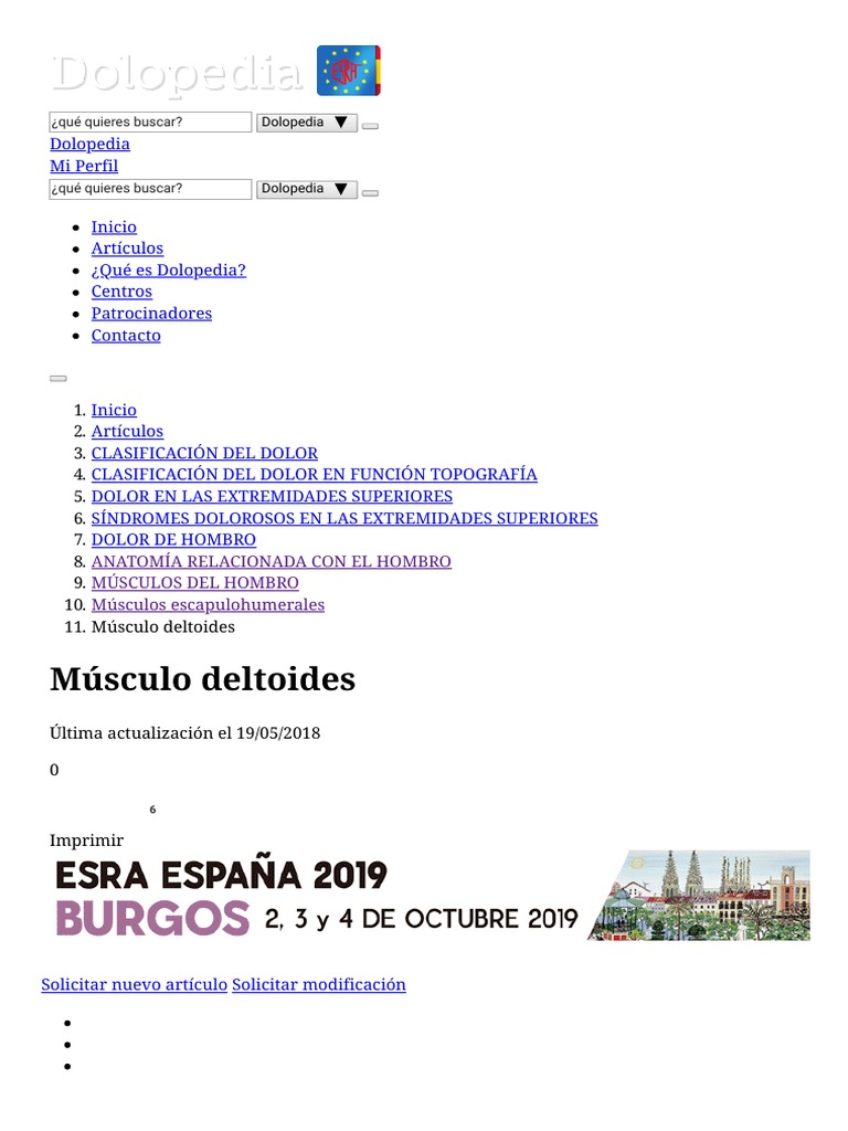 Músculo Deltoides Dolopedia | PDF | Hombro | Sistema musculoesquelético