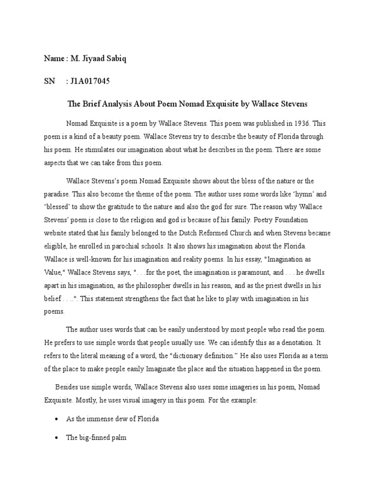 The Brief Analysis About Poem Nomad Exquisite by Wallace Stevens | PDF ...