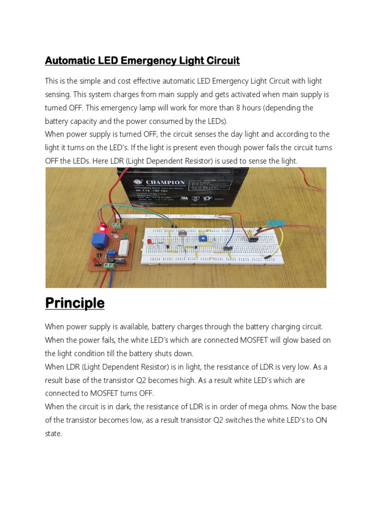 Automatic LED Emergency Light Circuit | PDF | Electrical Network | Resistor