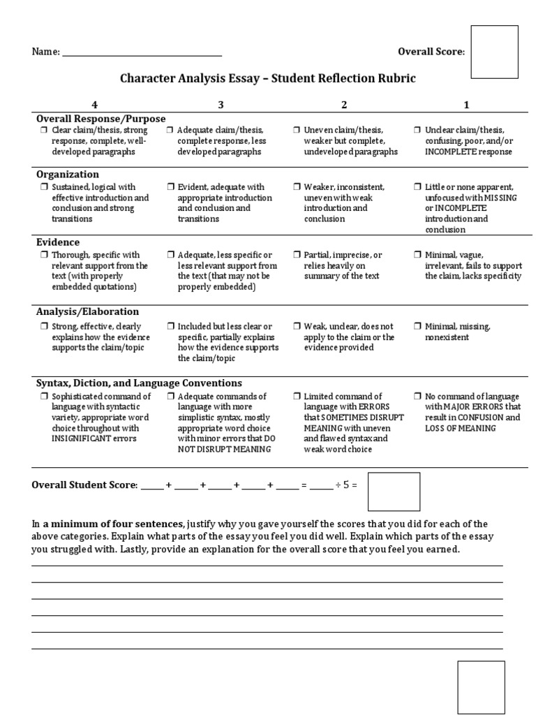 Character Analysis Essay Rubric Guide | PDF | Essays | Syntax