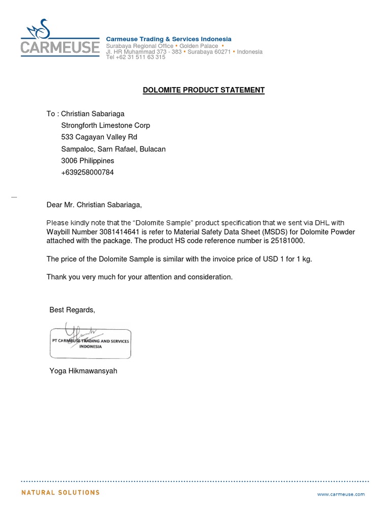 Dolomite Product Statement