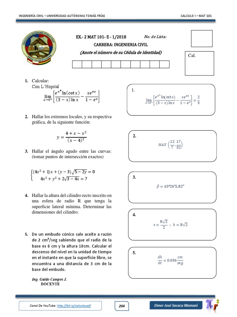 Exam Mat 101 Ing Civil | Descargar gratis PDF | Geometría | Geometria clasica