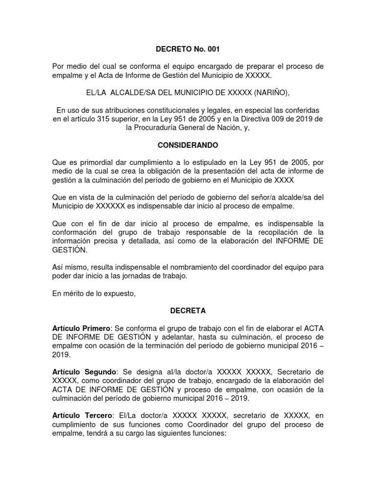 Modelo de Decreto | PDF | Alcalde | Esfera pública
