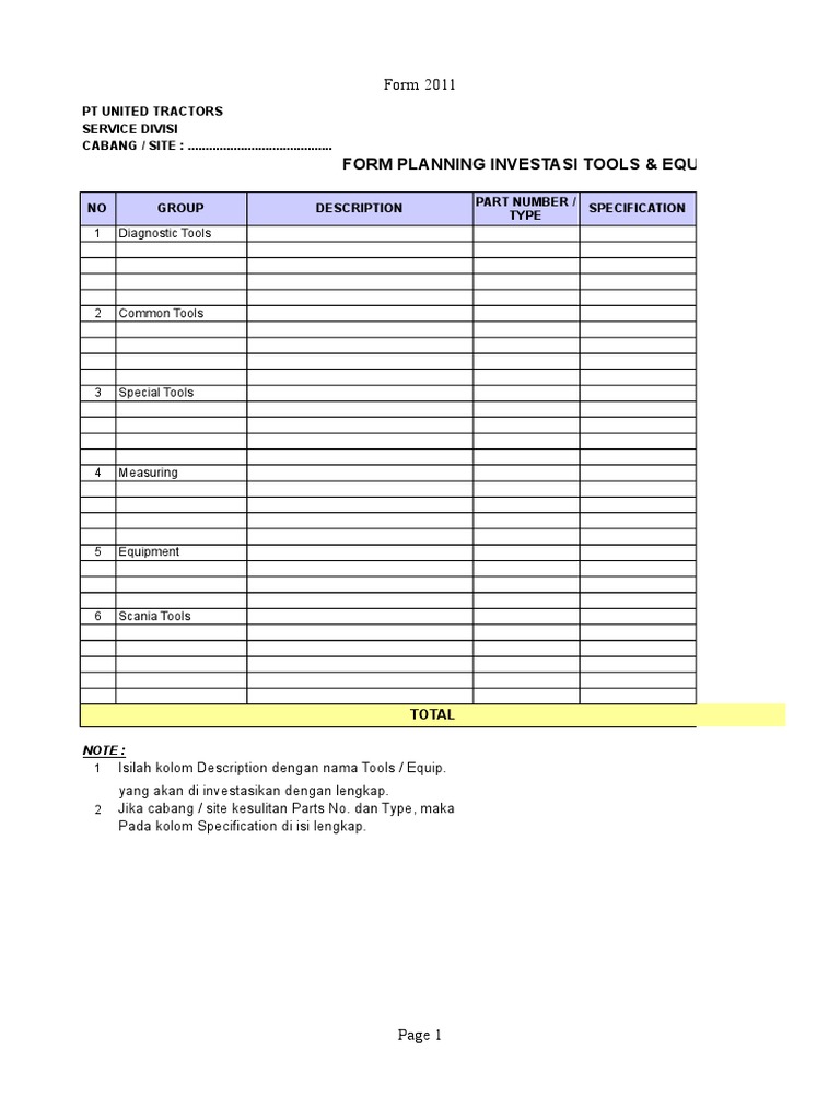 Plan Cycle Invest Tools Equip 2011 | PDF | Equipment | Machines