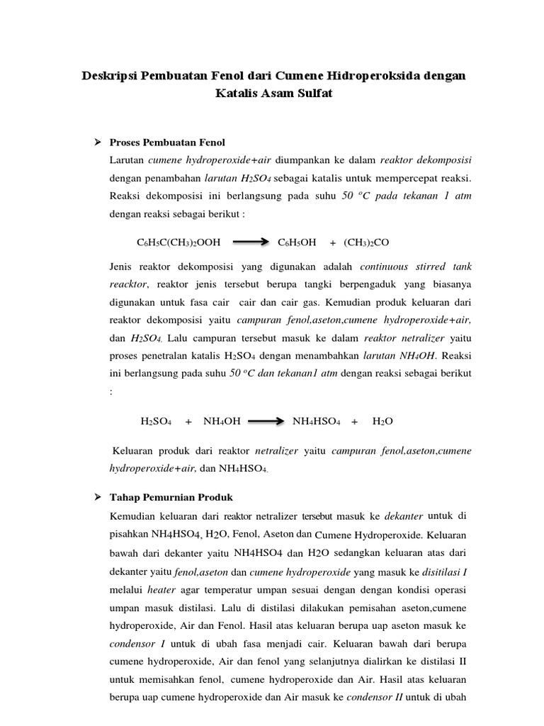 Pembuatan Fenol dari Cumene Hidroperoksida | PDF