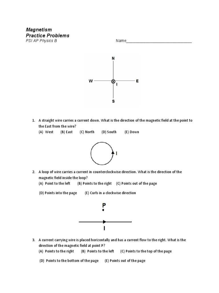 Magnetism Practice Problems and MC 2014 | PDF | Acceleration | Electric ...