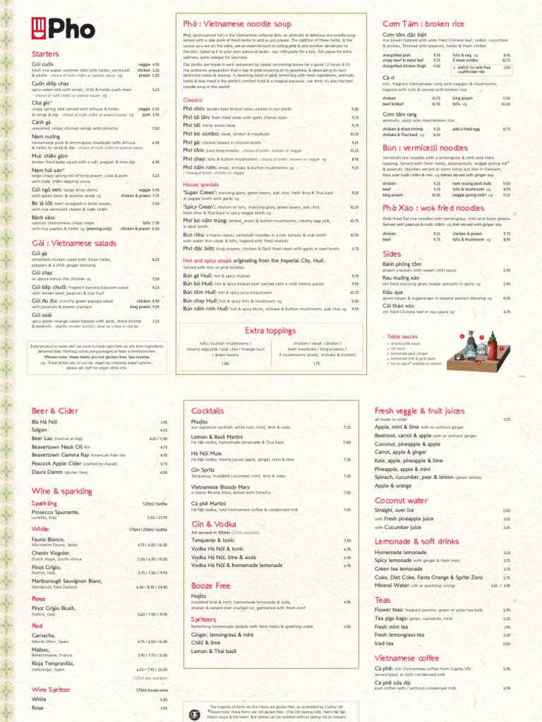 Pho Menu Main Web PDF | PDF | Vietnamese Cuisine | Tofu