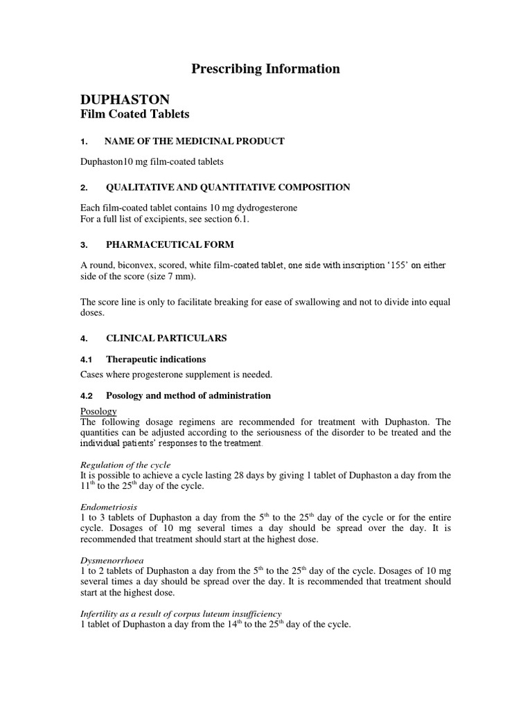 Duphaston Dosage Guidelines and Uses | PDF | Dose (Biochemistry ...