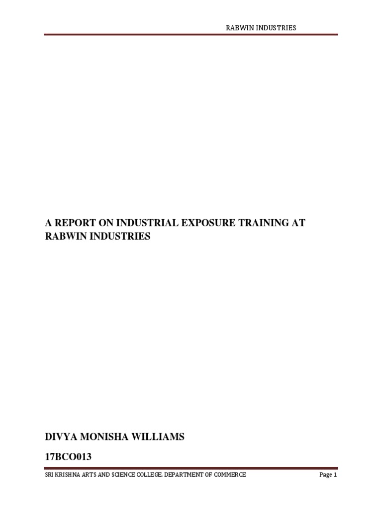 A Report On Industrial Exposure Training at Rabwin Industries | PDF ...