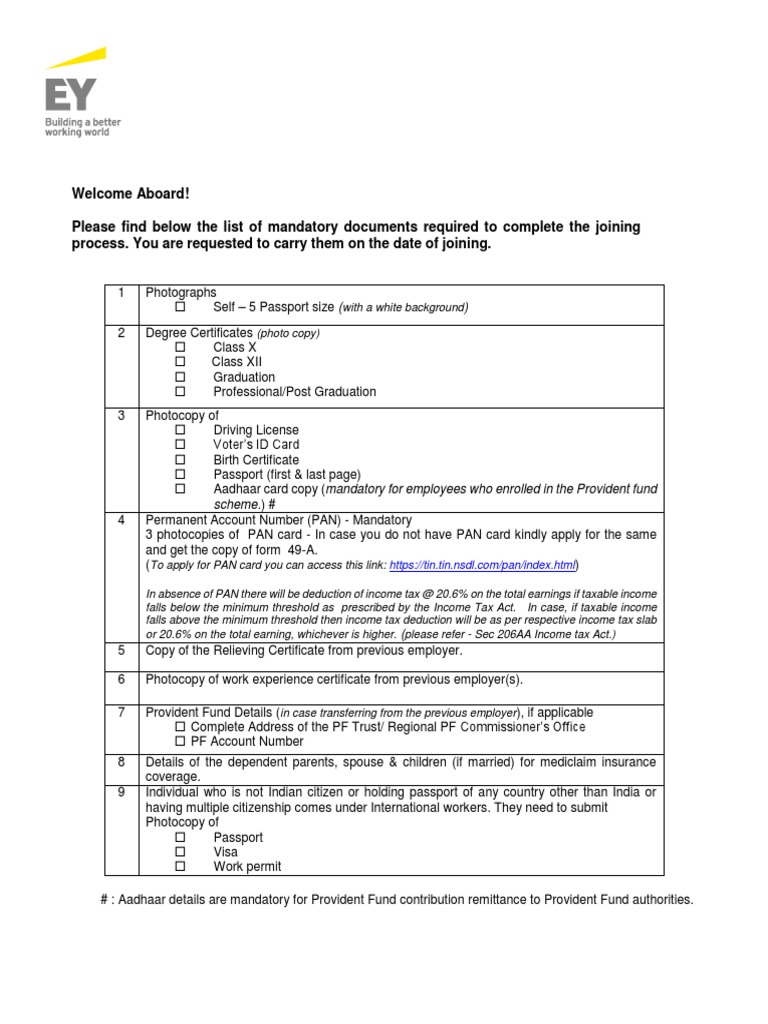 New Employee Joining Checklist | PDF | Payments | Government