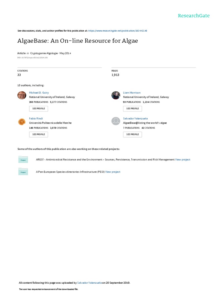 GUIRY - 2014 - AlgaeBase | PDF | Genus | Taxonomy (Biology)