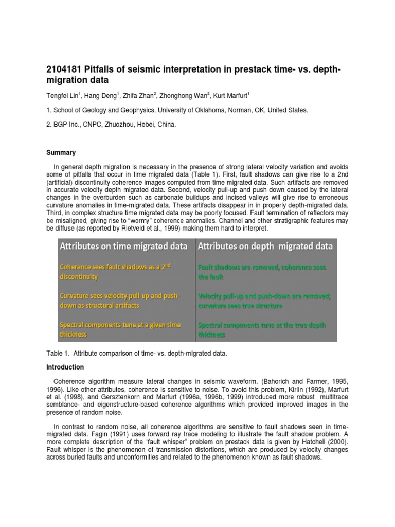 Pitfalls of Seismic Interpretation in Prestack Time - vs. Depth Migration Data | PDF ...