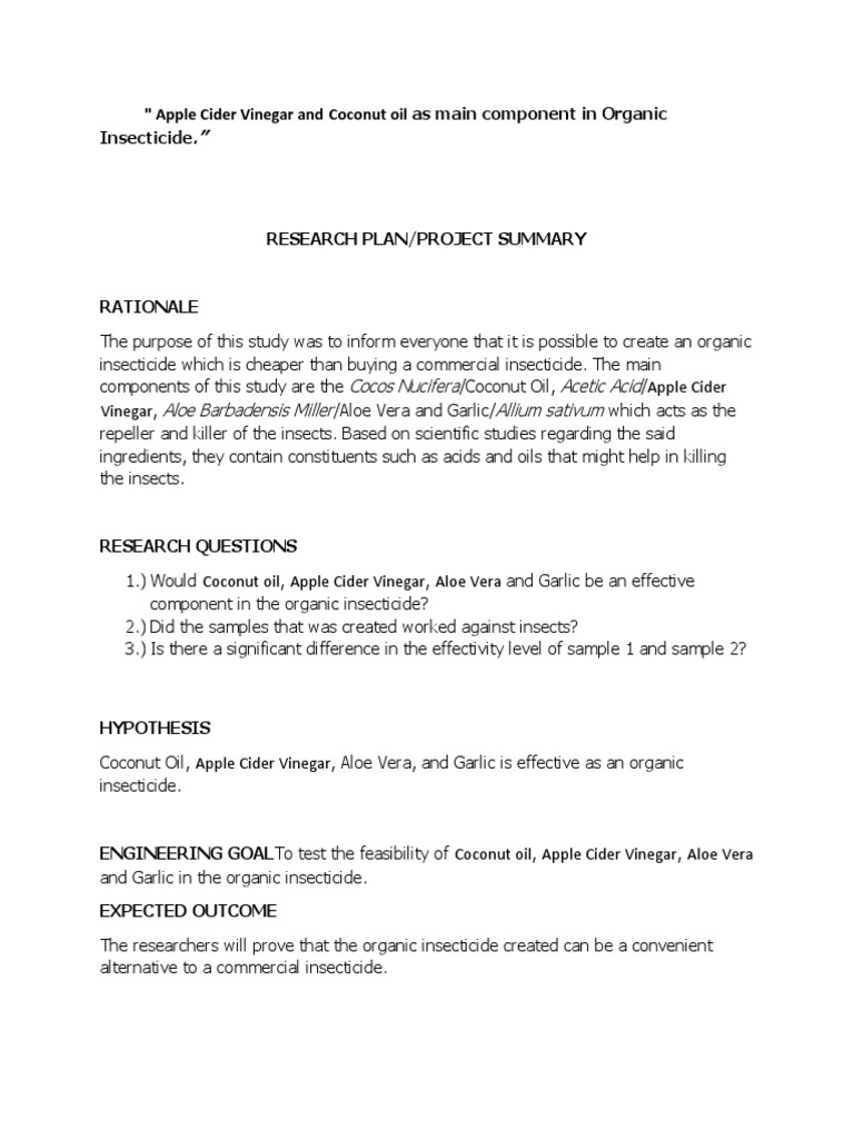 Science Research Plan | PDF | Garlic | Vinegar