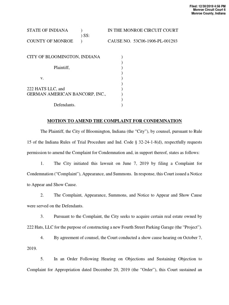 Motion To Amend The Complaint For Condemnation | PDF | Wisconsin ...