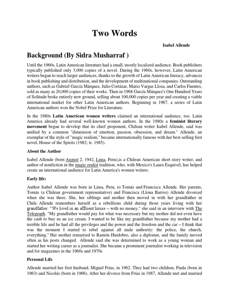 Two Words by Isabel Allende | PDF | Gabriel García Márquez