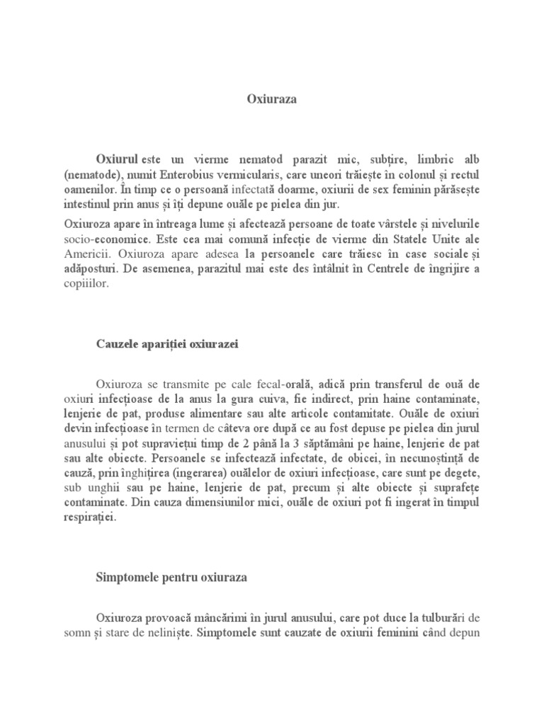 Oxiuraza EPIDEMIOLOGIE | PDF