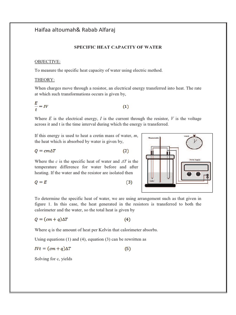 Measuring Water's Specific Heat Capacity | PDF | Heat | Temperature