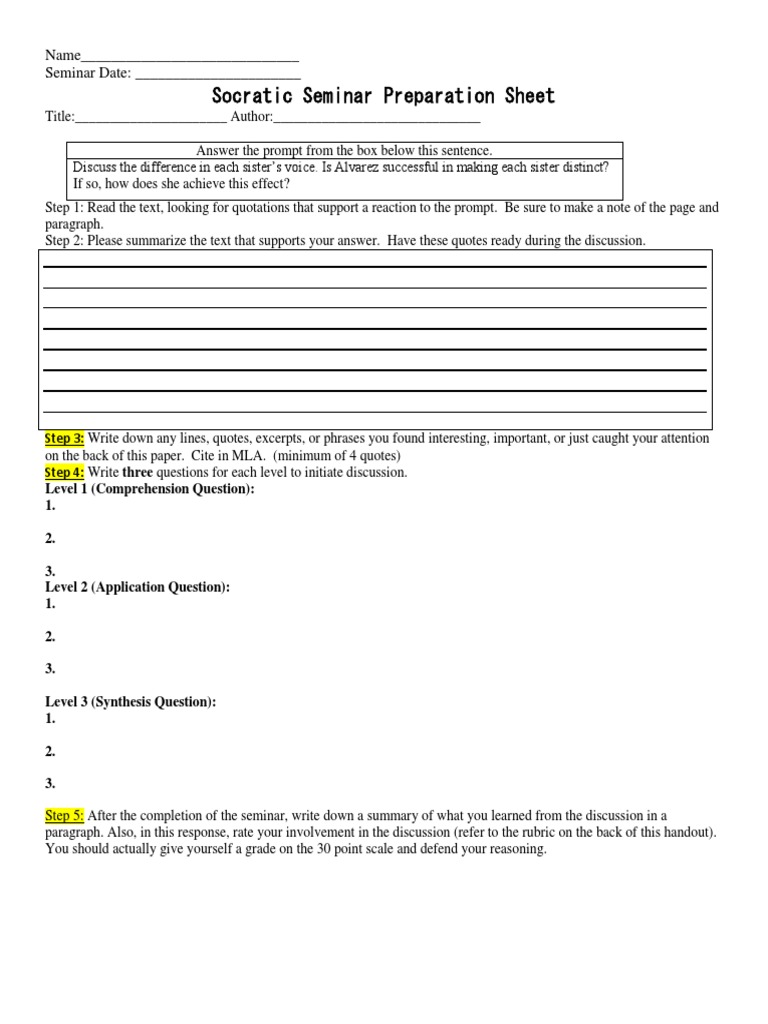Socratic Seminar Prep Guide | PDF | Reading Comprehension | Critical ...
