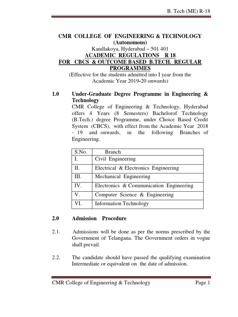 B Tech (ME) R-18 (19-20) On 28 Nov 2019 PDF | PDF | Course Credit ...